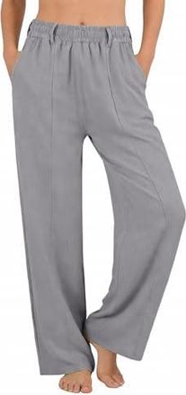 Generic Pantalon Palazzo &agrave; jambe large pour femme - Taille haute - Coupe droite - L&eacute;ger - Pour l&eacute;t&eacute;, la plage, les vacances, le salon - Taille &eacute;lastique - Pan