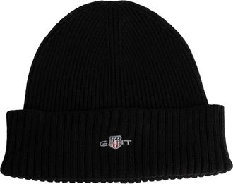 GANT Herren Beanie Aus Baumwollmischung Mit Logo, Black, One Size
