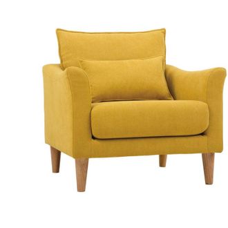 Miliboo Miliboo - Fauteuil scandinave en tissu effet velours jaune moutarde et bois clair kate