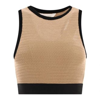 Palm Angels Beiger Logo Tape Stricktop - - Tops - Damen - Beige - M