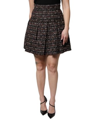 Dolce & Gabbana Womens Multicolor High Waist Tartan Tweed Mini Skirt