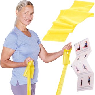 Theraband TheraBand 2,50m im PE Beutel mit Anleitung gelb | Fitnessband | Gymnastikband | Stretchband f&uuml;r Ganzk&ouml;rpertraining | Widerstandsband | Training Bands 