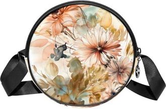 Generic Petit sac &agrave; bandouli&egrave;re rond pour femme, motif floral avec fermeture &eacute;clair, bretelles r&eacute;glables, style d&eacute;contract&eacute;, pour femmes et filles
