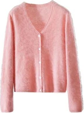Generic Cardigan en laine de mouton et cachemire sans couture pour femme Col en V Manches longues Tricot &agrave; simple boutonnage, rose, Taille M