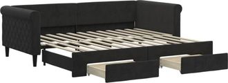 vidaXL Tagesbett Ausziehbar mit Schubladen Schwarz 90x200 cm Samt Vidaxl