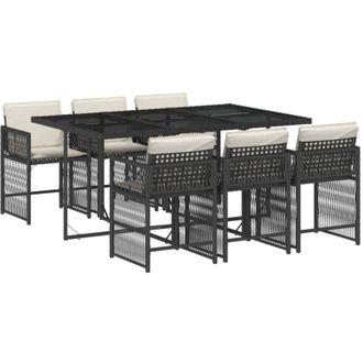 vidaXL Vidaxl - Ensemble &agrave; manger de jardin coussins 7pcs Noir R&eacute;sine tress&eacute;e