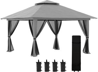 OUTSUNNY Tonnelle barnum de jardin pop-up pliant 3,92L x 3,92l x 2,83H m sacs de lestage et transport inclus gris