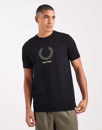 Fred Perry T-shirt à imprimé contour couronne de laurier - Noir