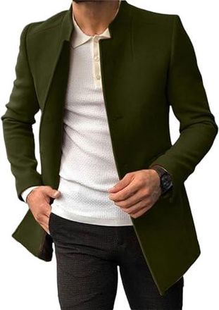 Generic Manteau dhiver d&eacute;contract&eacute; &agrave; col montant pour homme - Coupe ajust&eacute;e - Chaud et doux - Revers, vert militaire, 3XL