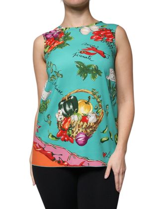 Dolce & Gabbana Womens Multicolor Vegetables Sleeveless Tank Top Silk Elastane