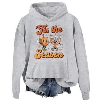 Generic Hanukkah Sweatshirt à capuche Tis The Season Chanukah Sweatshirts pour femmes et hommes, Gris-D1, XXL