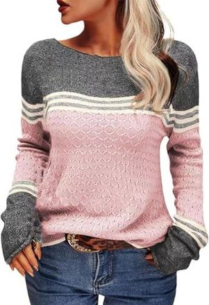 Generic Pull Fairisle pour femme, pull Fair Isle à manches longues pour femme, imprimé vintage islandais, rétro, doux, chaud, décontracté, élégant, automne, h