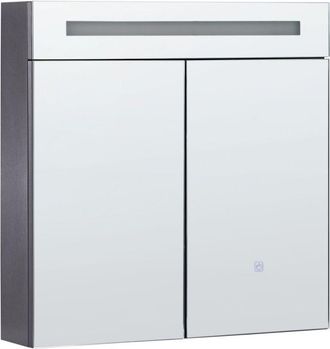 Beliani Beliani - Bad Spiegelschrank Schwarz Sperrholzplatte 2 t&uuml;rig 60 x 60 cm mit LED-Beleuchtung F&auml;chern Wandeinbau Modern Trendy Badezimmer M&ouml;bel