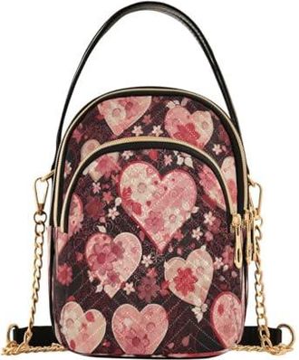 Mnsruu Sac &agrave; bandouli&egrave;re en cuir pour femme Motif coeur et fleurs