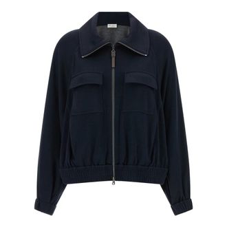 Brunello Cucinelli Sweatshirt aus Baumwolle und Seide Interlock - - Jackets - Damen - Blau - XS