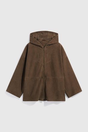 Gerard Darel Manteau court &agrave; capuche en cuir velours - TASSYA - Vert Kaki