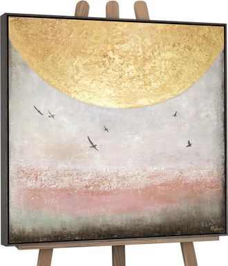 Yohji Yamamoto Art XXL Abstrakt Acryl Gemälde auf Leinwand Sonnenenergie II handgemalt Wandbilder Wohnzimmer modernes Design Bilder Gold Braun Vögel echte Kunst mit 