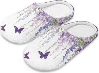 Coloranimal Pantoufles de spa pour femme - Pour chambre dh&ocirc;tes, maison - Bout ferm&eacute; - R&eacute;utilisable - Sandales dh&ocirc;tel, Papillon Lavande, 35.5/36.5 EU