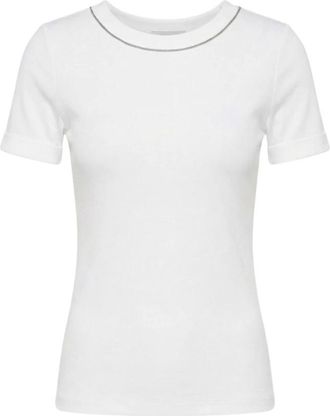 PESERICO Femme, Tops, Blanc, Taille: 44 FR T-shirt &agrave; encolure brod&eacute;e