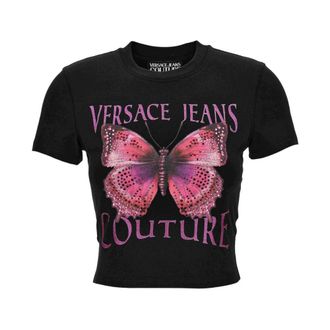 Versace Jeans Couture Femme, Tops, Noir, Taille: 36 FR T-Shirt Col Rond