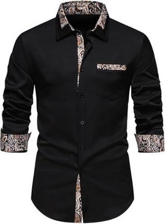 Generic Chemise d&eacute;contract&eacute;e &agrave; manches longues pour homme - Cardigan - Col blanc, Noir, XXL