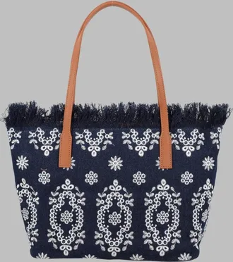 MC2 Saint Barth Womens Shoulder Bag City Fringed Blue Cotton Cow Leather