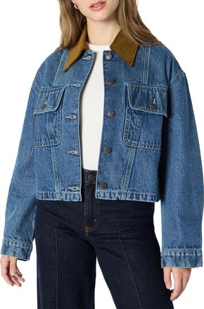 Amazon Essentials Damen (Demis Favorit) Oversize-Jeansjacke Mit Kontrastierendem Kragen, Mittelblau Vintage, S