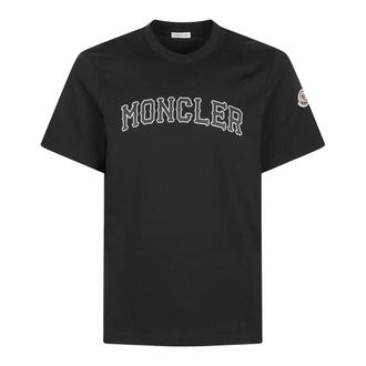 Moncler Homme, Tops, Noir, Taille: L T-shirt en coton avec logo