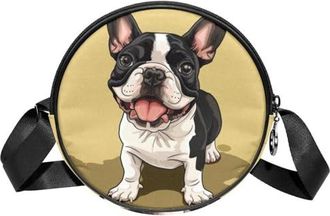 Generic Sac &agrave; bandouli&egrave;re rond rond pour femme, motif bouledogue fran&ccedil;ais, avec fermeture &eacute;clair, bretelles r&eacute;glables, style d&eacute;contract&eacute;