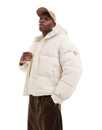 Sixth June Pufferjacke in Beige mit schillerndem Logo-Neutral