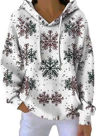 Generic Sweat à capuche de Noël ample pour femme - Sweat-shirt de Noël mignon - Imprimé Père Noël - Pull ample décontracté à manches longues pour entraînement