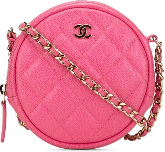Chanel Hobo Bags - CC Quilted Caviar Round Clutch With Chain - Gr. unisize - in Gold - für Damen