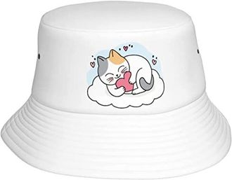 Generic Mode Chapeau de Soleil Chat Mignon de Dessin animé et Grand coeur sur Un Nuage Blanc Chapeaux de Soleil de Plage Anti-UV Bonnet de Soleil pour Hommes 