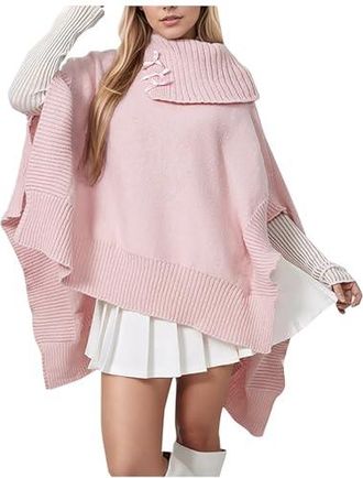 Generic Poncho Femme Hiver Chaud Chale Femme Hiver Chaud Cape Femme Effet enveloppant Haut Tricot&eacute; &Eacute;paules D&eacute;nud&eacute;es Manches Longues D&eacute;contract&eacute; Quotidien