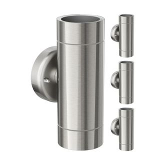 LEDs Com 4 Stück Wandleuchte WEDO für außen, chrom matt, Edelstahl, IP44, zweiflammig, Up & Downlight, inkl. 2 GU10 LED, je 630lm warmweiß