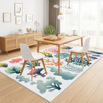 Generic Couleur Claire Lavable en Machine Tapis Salon Moderne Plantes Algues, 140 x 200 cm Doux Tapis de Sol Pelucheux Dessous Antid&eacute;rapant, Entree Interieur 