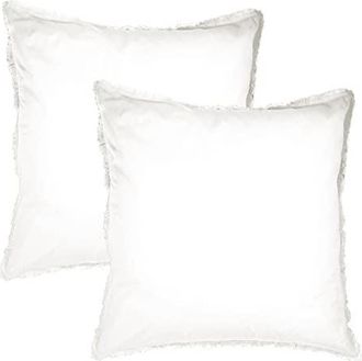 Matt & Rose Taies doreiller 65x65 cm Lot de 2 Unies à Franges Coton LAVÉ | 100% Coton Lavé | Oeko-TEX | Blanc