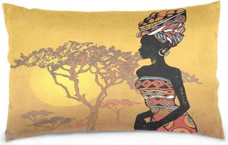 Linomo Kissenbezug 40x60 cm, Afrikanisch Frau Afrika Tier Dekorative Kissenbezug Kissenhülle für Couch Sofa Bett Hause