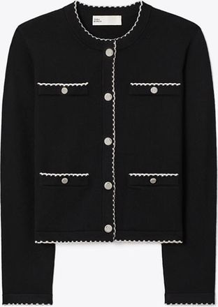 Tory Burch Damen Kendra Cardigan aus Wolle mit Wellenkante