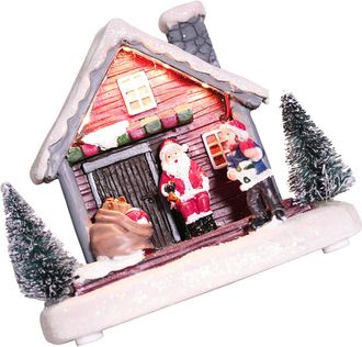 Lurrose Weihnachts Dekoration Miniaturhaus aus Kunstharz mit Wei&szlig;em Dach Leuchtendes Weihnachtshaus f&uuml;r Tischdeko und Festliche Weihnachtsstimmung