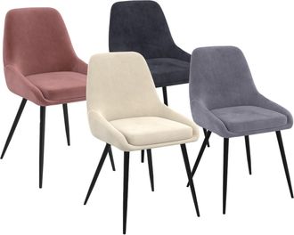 IDMarket Set mit 4 St&uuml;hlen Thalaya aus Samt Mix Color Creme, Hellgrau, Dunkelgrau, Rosa mit Armlehnen