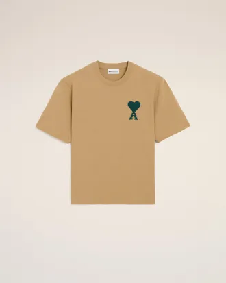Ami T-shirt Beige Ami De Coeur en Coton Camel & vert Sapin - XXL - Unisex