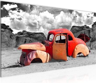Runa Art Wandbild Auto Oldtimer 1 Teilig 100 x 40 cm Modern Bild auf Vlies Leinwand Abstrakt Wohnzimmer Rot Grau 011212c