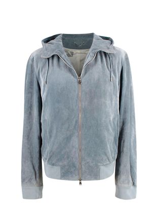 Louis Vuitton Bleu Gris Suede Bomber Jacket Size S