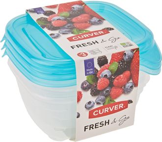 Curver Set mit 3 Freshn Go-Boxen (3 x 0,25 l) - transparente Frischhaltebox - geeignet f&uuml;r Mikrowelle, Sp&uuml;lmaschine, Gefrierschrank - blau