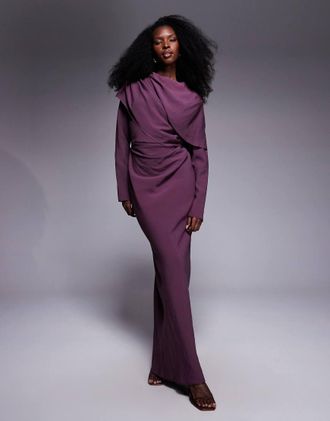 Asos Robe longue à corsage drapé et col montant - Mûre-Violet
