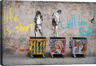 Posterlounge Banksy - Life is short, chill the duck out! Leinwandbild von Pineapple Licensing 100 x 70 cm Bunt Wandbilder Wanddeko