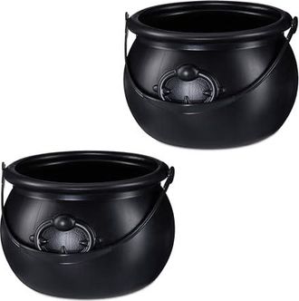 Relaxdays Hexenkessel, 2er Set, Deko f&uuml;r Halloween, S&uuml;&szlig;igkeiten Eimer, Goldtopf HxD: 13 x 19 cm, Hexenzubeh&ouml;r, schwarz