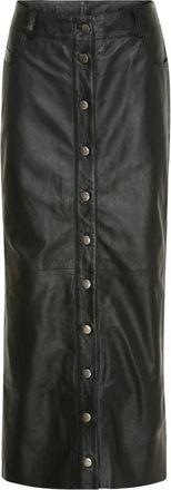 BTF-CPH Langer Lederrock mit Kn&ouml;pfen - - Skirts - Damen - Schwarzk - XS