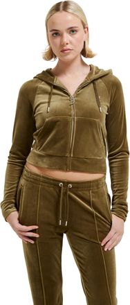 Juicy Couture Damen Madison Hoodie Kapuzensweatjacke, Sweatjacke mit Kapuze und Reißverschluss aus Velour in verschiedenen Farben Kapuzenpullover, Dark Olive, XS